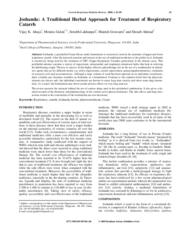 (PDF) Joshanda: A Traditional Herbal Approach for Treatment of ...
