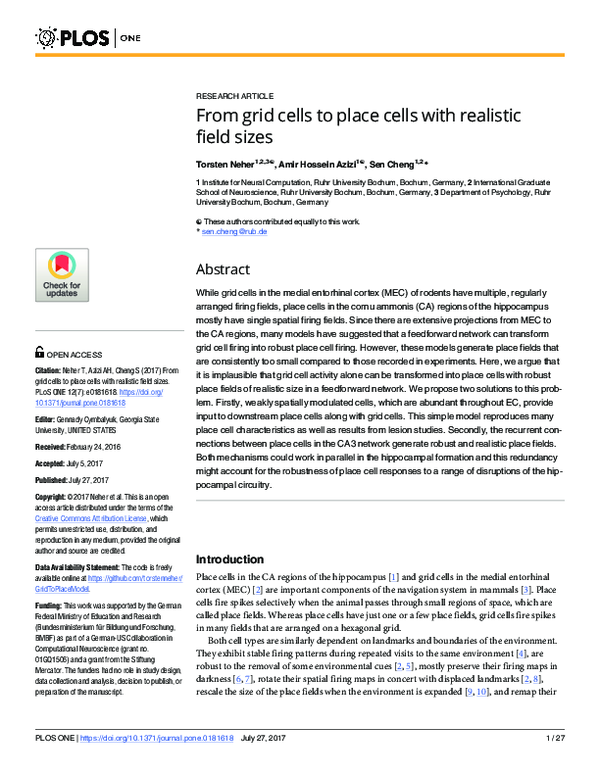(PDF) From grid cells to place cells with realistic field sizes | Amir Hossein Azizi - Academia.edu