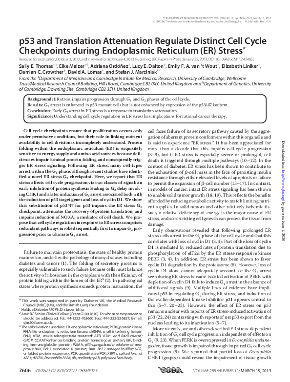 (PDF) p53 and Translation Attenuation Regulate Distinct Cell Cycle ...