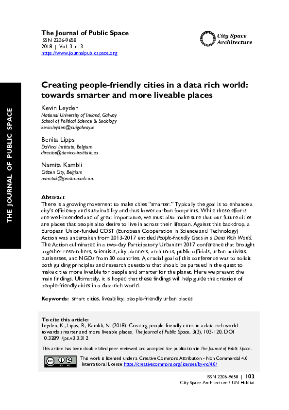 (PDF) Creating people-friendly cities in a data rich world: towards ...