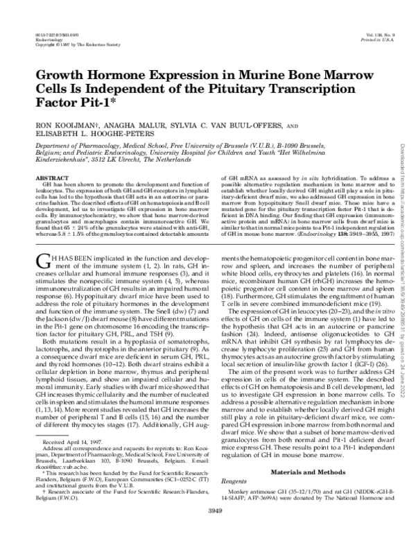 (PDF) Growth Hormone Expression in Murine Bone Marrow Cells Is ...