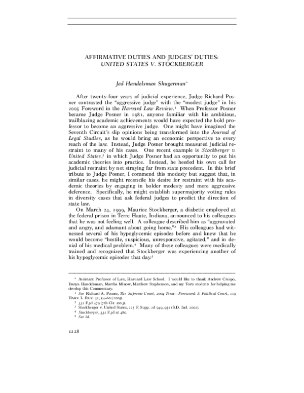 (PDF) Affirmative duties and Judges'Duties: United Satates v. Stockberger