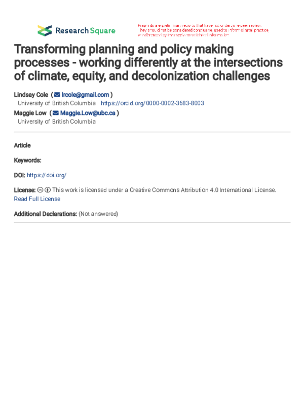 (PDF) Transforming planning and policy making processes - working ...