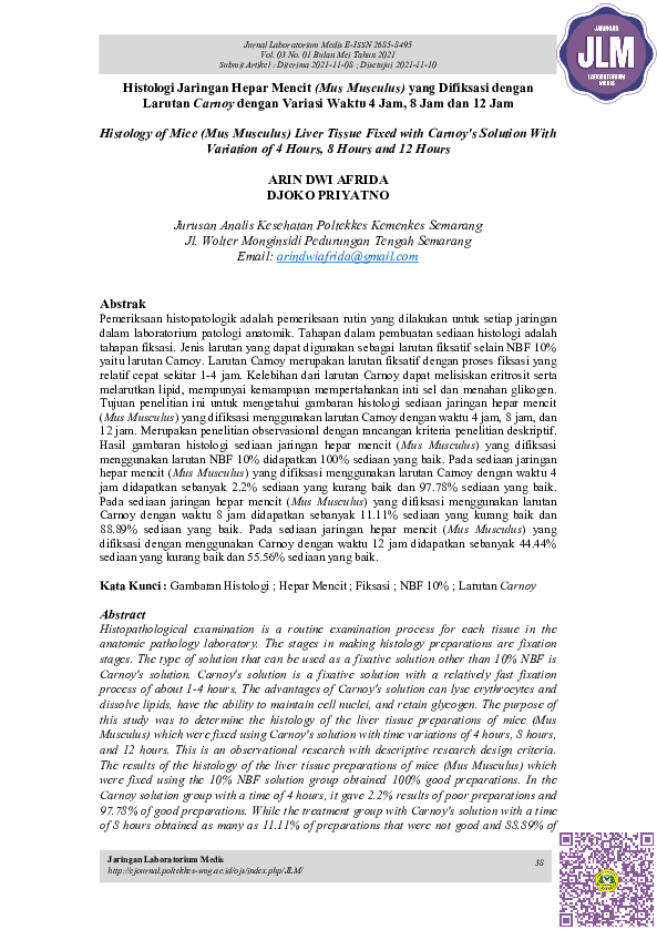 (PDF) Histology of Mice (Mus Musculus) Liver Tissue Fixed with Carnoy's ...