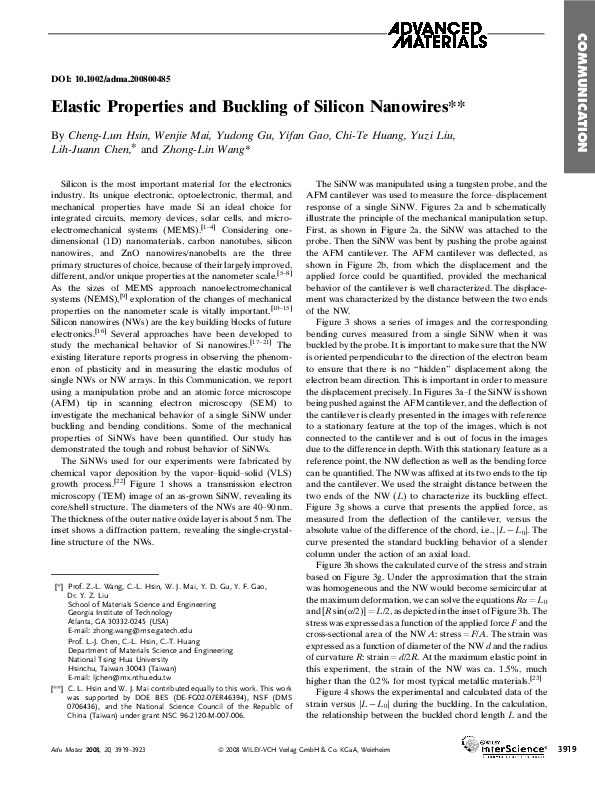 (PDF) Elastic Properties and Buckling of Silicon Nanowires