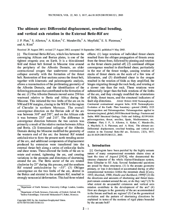 (PDF) The ultimate arc: Differential displacement, oroclinal bending ...