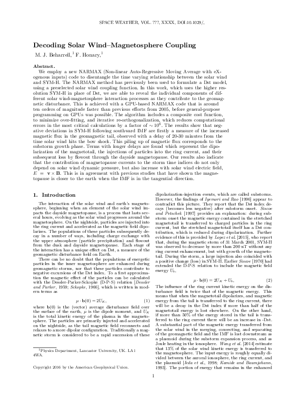 (PDF) Decoding solar wind-magnetosphere coupling