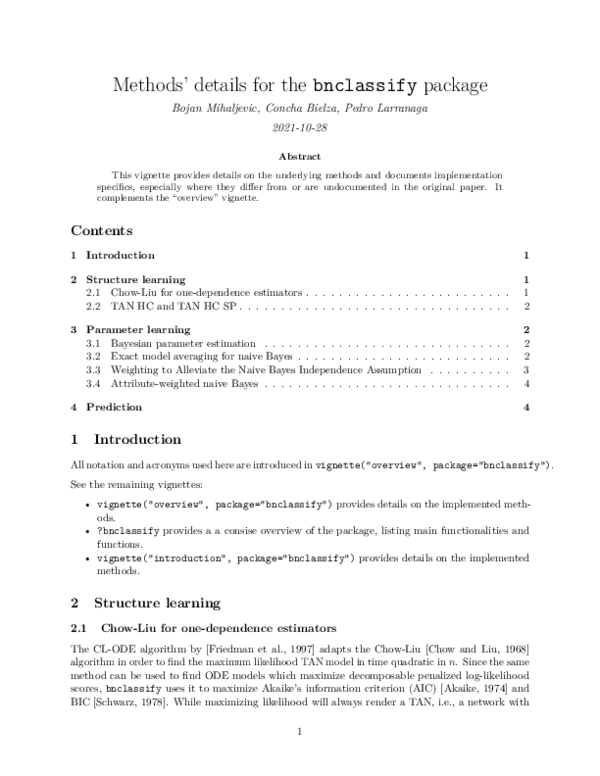 (PDF) Methods’ details for the bnclassify package