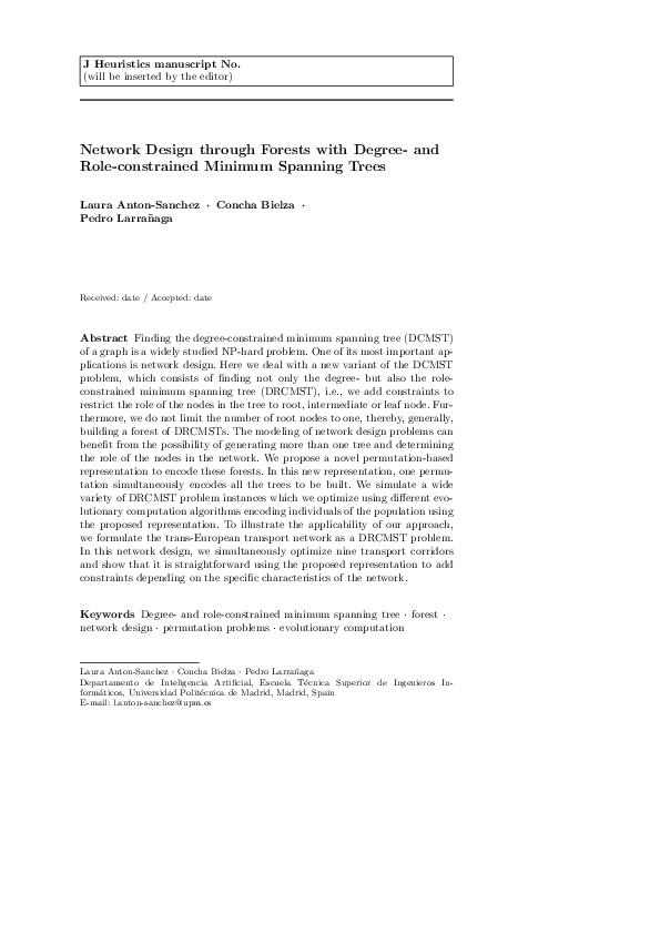 Pdf Network Design Through Forests With Degree And Role Constrained Minimum Spanning Trees