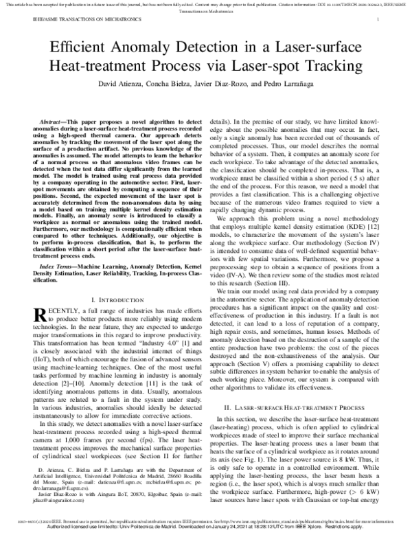 (PDF) Efficient Anomaly Detection in a Laser-Surface Heat-Treatment Process via Laser-Spot Tracking