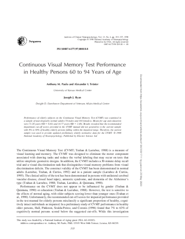 (PDF) Continuous Visual Memory Test Performance in Healthy Persons 60 ...