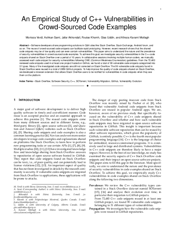 (PDF) An Empirical Study of C++ Vulnerabilities in Crowd-Sourced Code ...