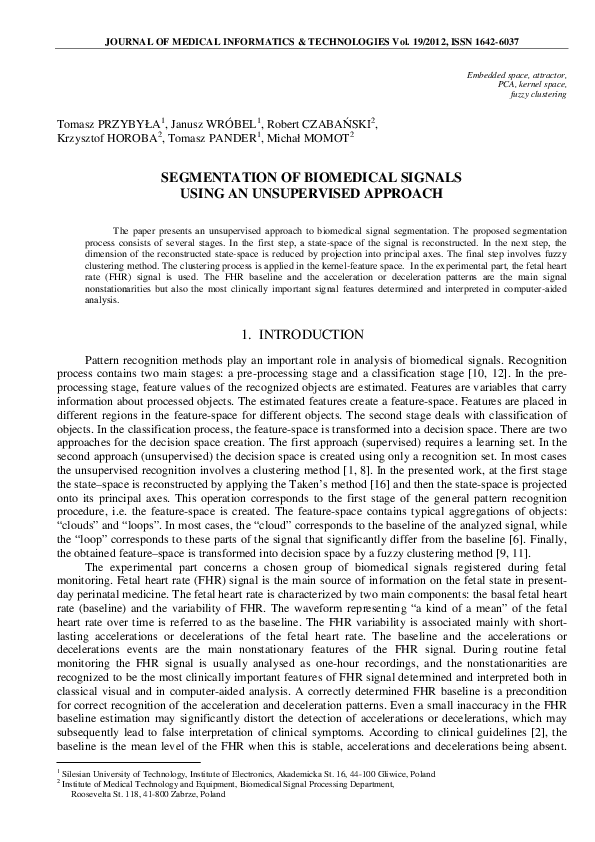 Pdf Segmentation Of Biomedical Signals Using An Unsupervised Approach