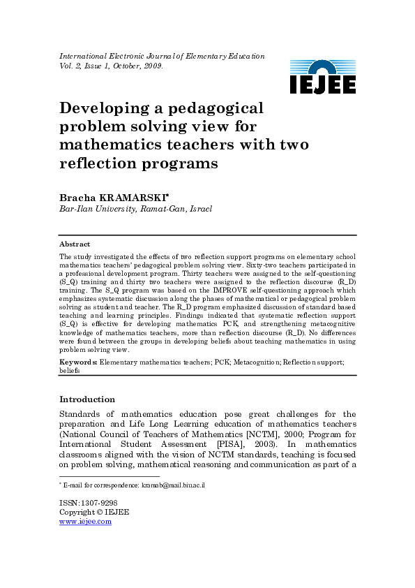 (PDF) Developing a pedagogical problem solving view for mathematics ...