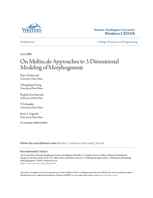 (PDF) On Multiscale Approaches to 3-Dimensional Modeling of Morphogenesis