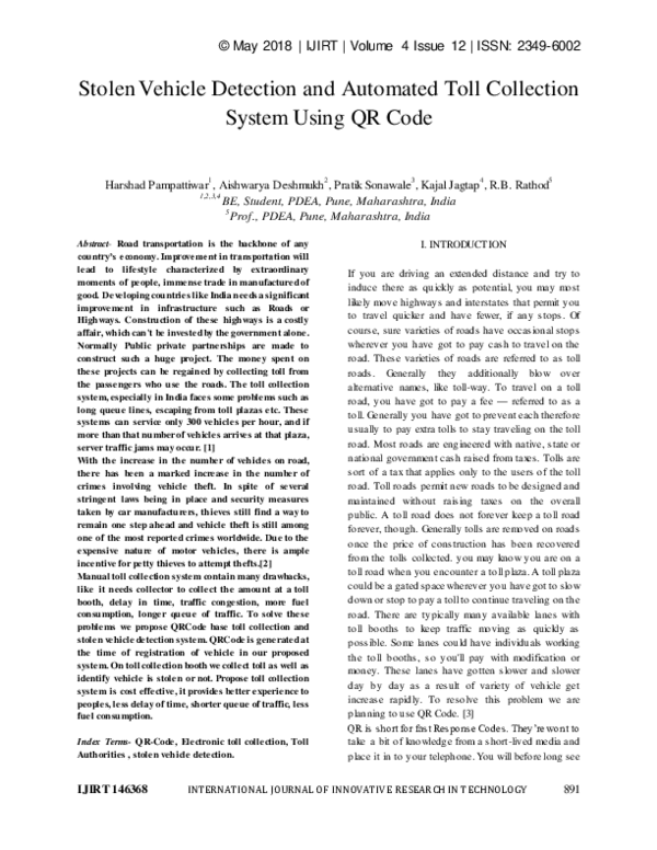 (PDF) Stolen Vehicle Detection and Automated Toll Collection System ...