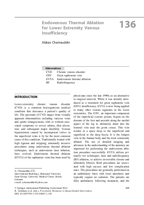 (PDF) Endovenous Thermal Ablation for Lower Extremity Venous Insufficiency