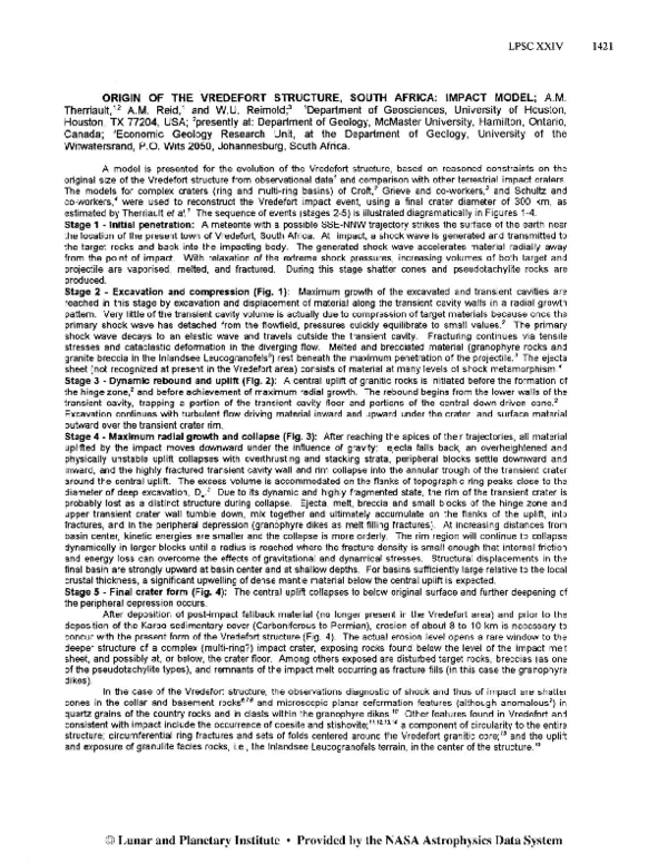 (PDF) Origin of the Vredefort structure, South Africa: Impact model