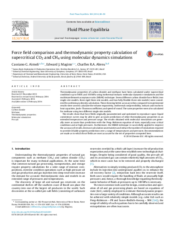 (PDF) Force field comparison and thermodynamic property calculation of supercritical CO2 and CH4 ...