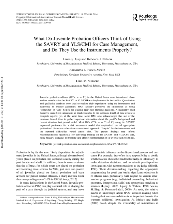 (PDF) What Do Juvenile Probation Officers Think of Using the SAVRY and ...