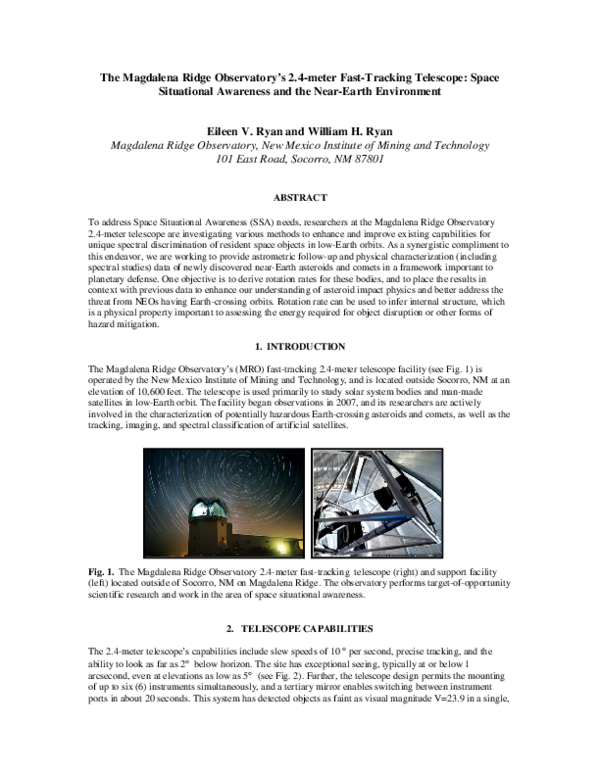 (PDF) The Magdalena Ridge Observatory's 2.4-meter Fast-Tracking ...