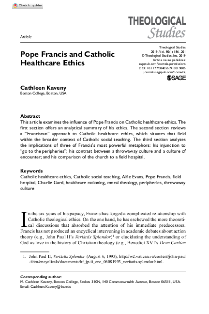 (PDF) Pope Francis and Catholic Healthcare Ethics