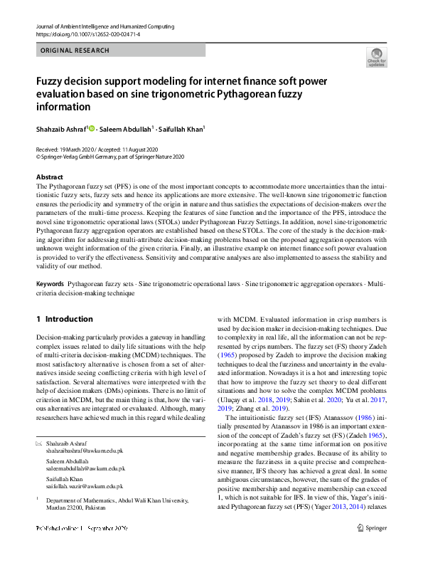 (PDF) Fuzzy decision support modeling for internet finance soft power evaluation based on sine ...