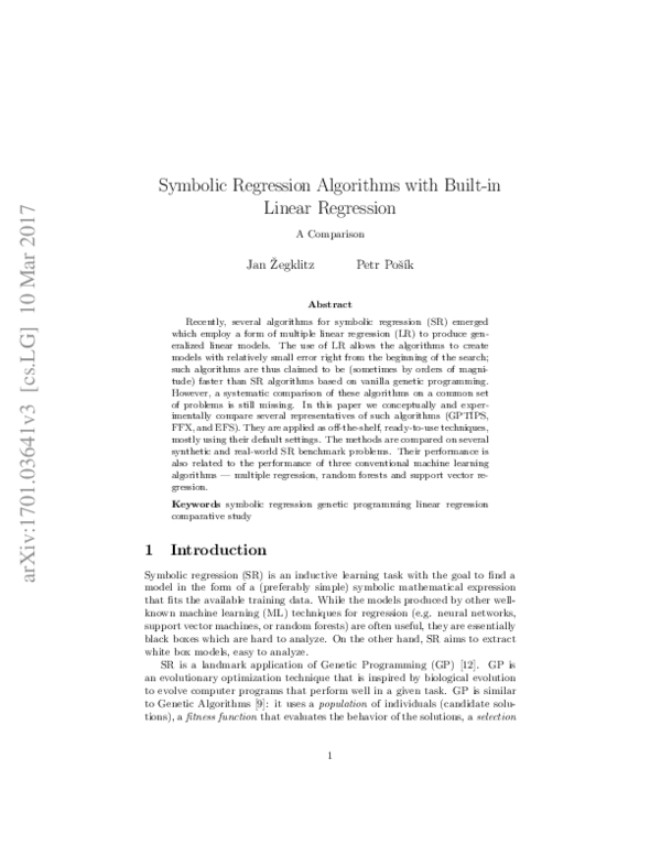 (PDF) Symbolic Regression Algorithms with Built-in Linear Regression