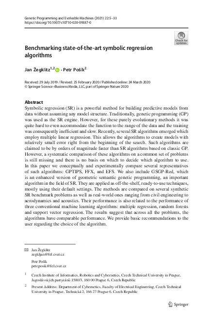 (PDF) Benchmarking state-of-the-art symbolic regression algorithms