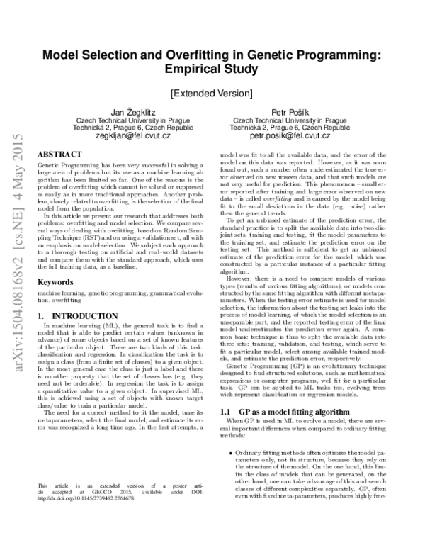 (PDF) Model Selection and Overfitting in Genetic Programming