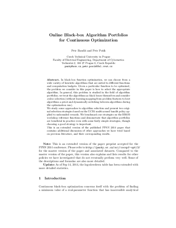 (PDF) Online Black-Box Algorithm Portfolios for Continuous Optimization