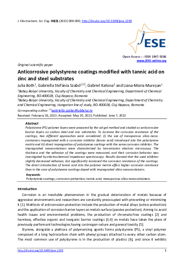 (PDF) Anti-corrosive Polystyrene Coatings Modified with Tannic Acid on ...