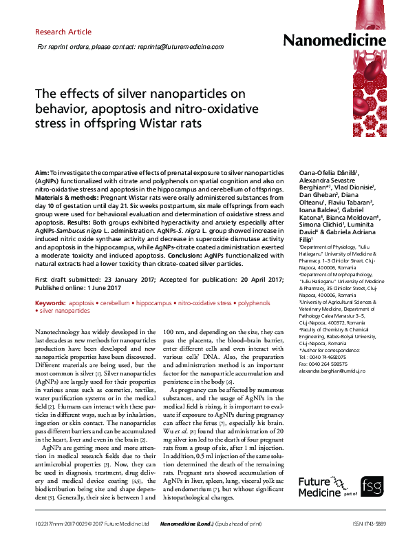 (PDF) The effects of silver nanoparticles on behavior, apoptosis and ...