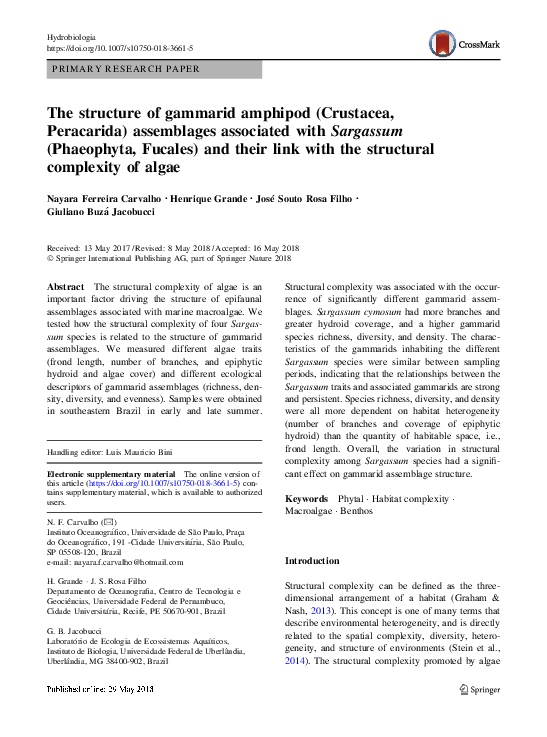 (PDF) Gammarid Assemblage Structure in Sargassum