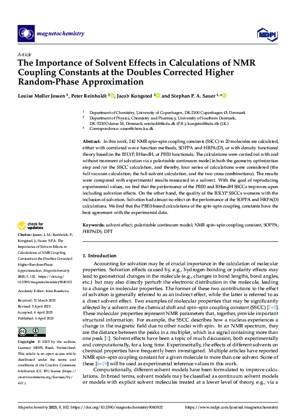 (PDF) The Importance of Solvent Effects in Calculations of NMR Coupling Constants at the Doubles ...