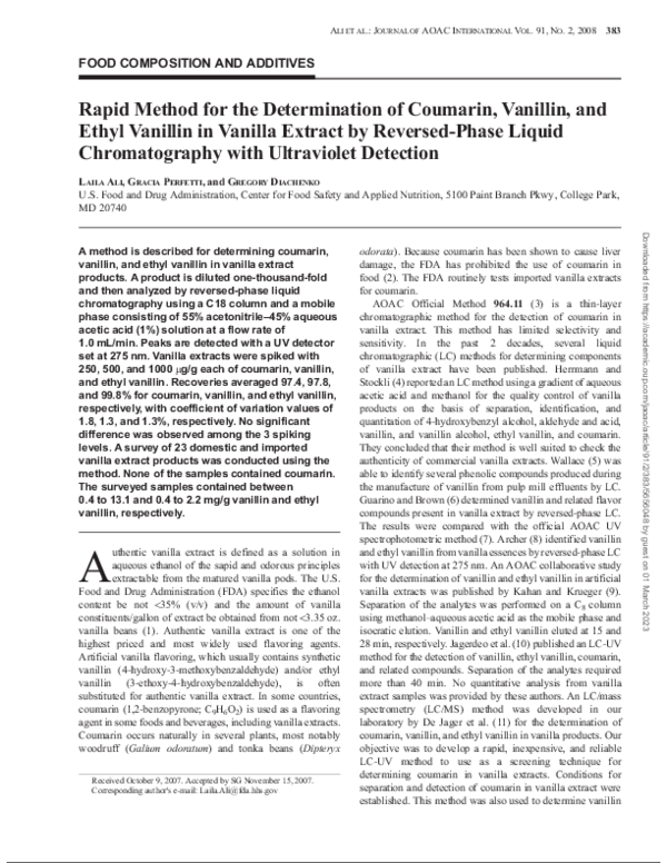 (PDF) Rapid Method for the Determination of Coumarin, Vanillin, and Ethyl Vanillin in Vanilla ...