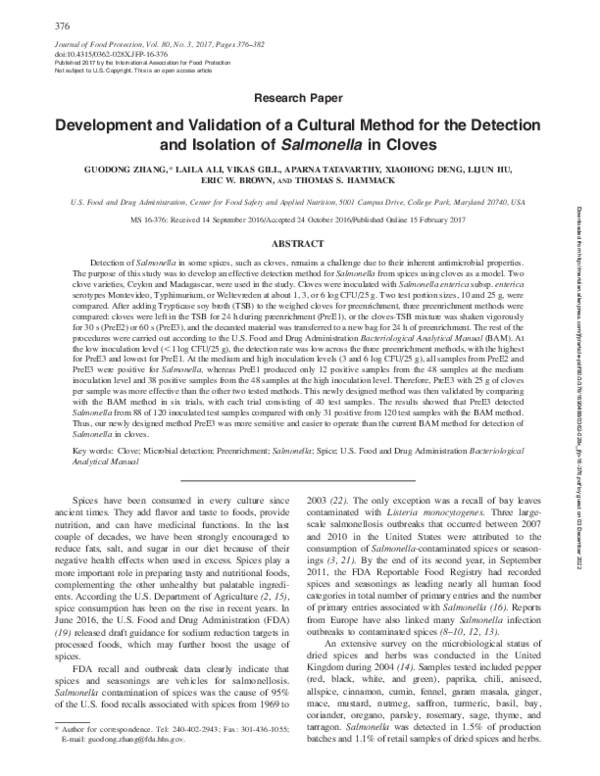 (PDF) Development and Validation of a Cultural Method for the Detection and Isolation of ...