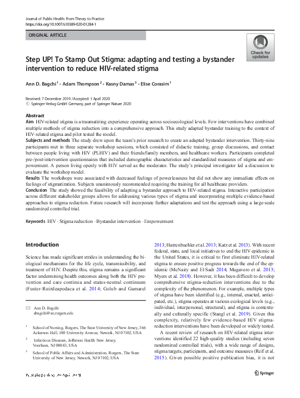 (PDF) Step UP! To Stamp Out Stigma: adapting and testing a bystander ...