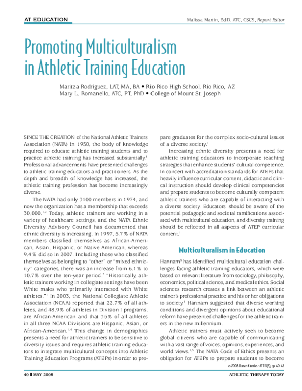 (PDF) Promoting Multiculturalism in Athletic Training Education ...