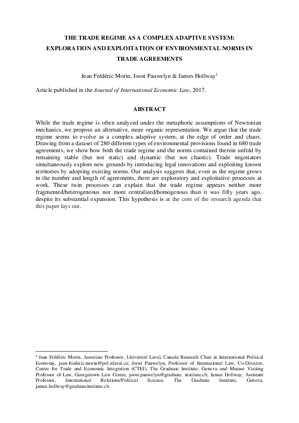 (PDF) The Trade Regime as a Complex Adaptive System: Exploration and ...