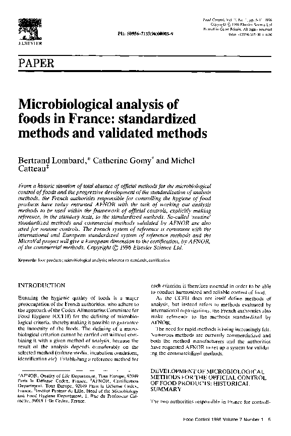(PDF) Microbiological analysis of foods in France: standardized methods ...