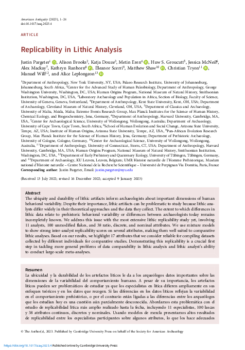 (PDF) Replicability in Lithic Analysis