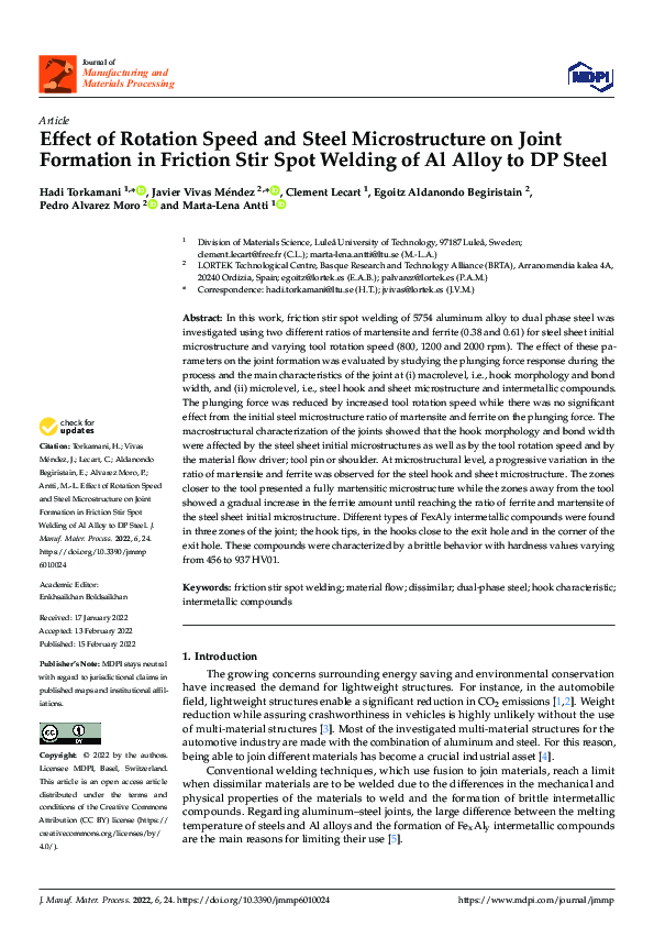 Pdf Effect Of Rotation Speed And Steel Microstructure On Joint Formation In Friction Stir Spot