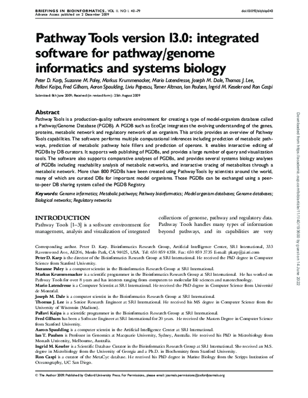 (PDF) Pathway Tools version 13.0: integrated software for pathway ...