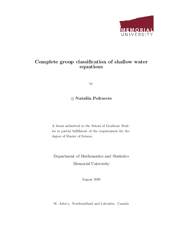 (PDF) Complete group classification of shallow water equations