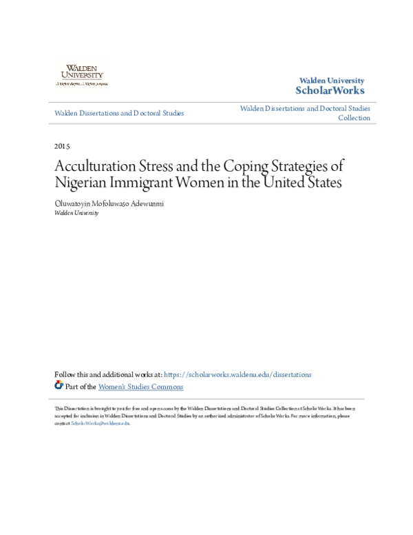 (PDF) Acculturation Stress and the Coping Strategies of Nigerian ...