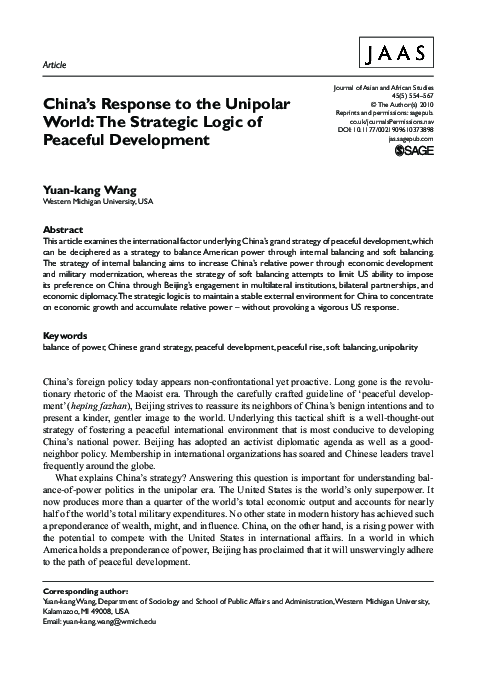 (PDF) China’s Response to the Unipolar World: The Strategic Logic of ...