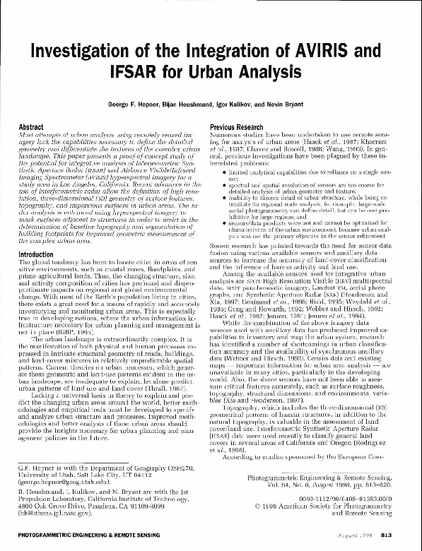 (PDF) Investigation of the integration of AVIRIS and IFSAR for urban ...