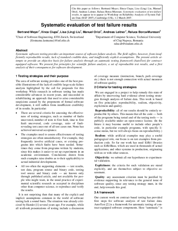 (PDF) Systematic evaluation of test failure results