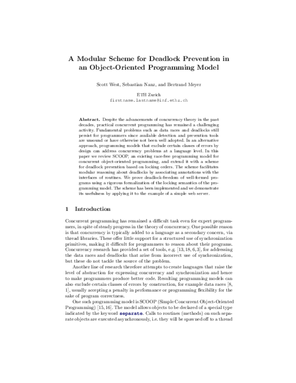 Pdf A Modular Scheme For Deadlock Prevention In An Object Oriented